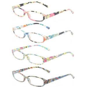 kerecsen reading glasses 4 fashion women eyeglasses with floral design classic spring hinge readers (2.00, 4 pack mix color)