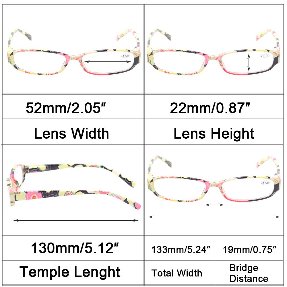 Kerecsen Reading Glasses 4 Fashion Women Eyeglasses With Floral Design Classic Spring Hinge Readers (2.00, 4 Pack Mix Color)