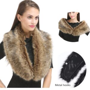 Lucky Leaf Women's Faux Fur Shawl Party Faux Fur Collar Fur Wraps for Winter Bridal Wedding Cover Up (Black, 100cm)