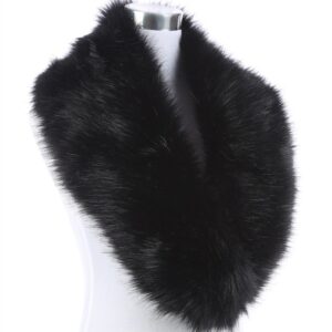 Lucky Leaf Women's Faux Fur Shawl Party Faux Fur Collar Fur Wraps for Winter Bridal Wedding Cover Up (Black, 100cm)