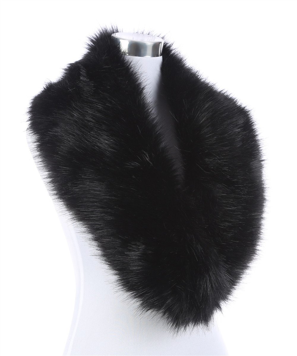 Lucky Leaf Women's Faux Fur Shawl Party Faux Fur Collar Fur Wraps for Winter Bridal Wedding Cover Up (Black, 100cm)