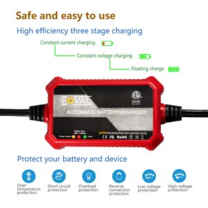 Foval Automatic Trickle Battery Charger 12V 1000mA Smart Battery Charger