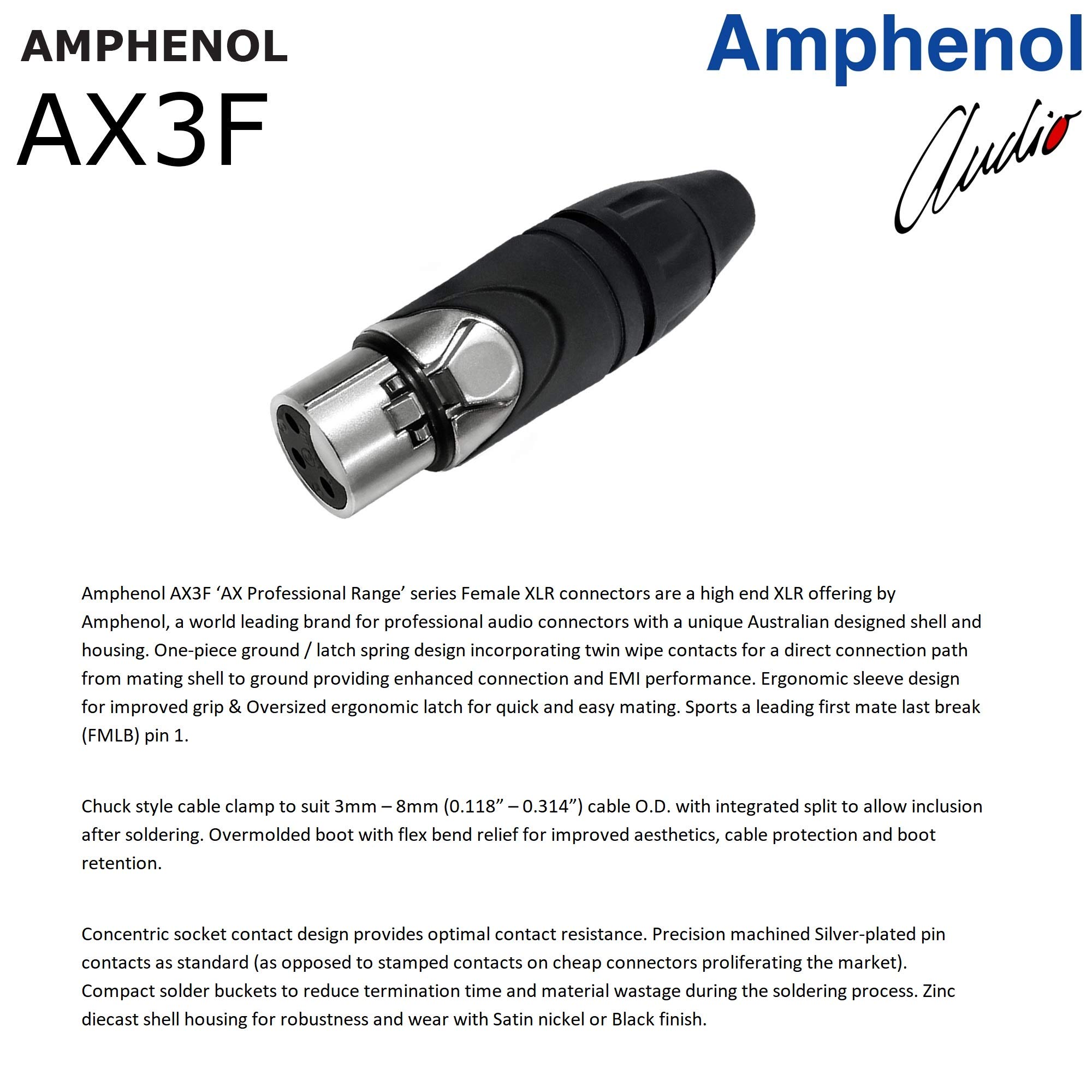 2 Units - 12 Foot - Canare L-4E6S, Star Quad, Shielded (Braided shield & Polyethylene Insulation) Balanced Microphone Cables terminated with Amphenol AX3M Silver XLR Male Connectors and Amphenol AX3F