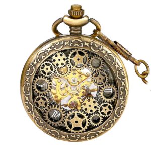 boshiya vintage mechanical pocket watches for men steampunk skeleton pocket watch with chain bronze roman numberals pocketwatch gifts for fathers day