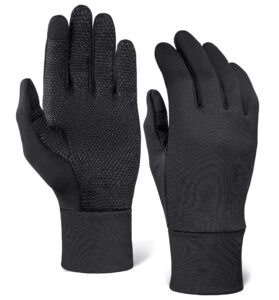 tough outdoors touch screen running gloves - black winter glove liners for texting, cycling, exercise & sports - thin, lightweight & warm cold weather thermal gloves - super grippy palm x-large