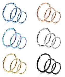 loyallook 18pcs 20g 316l stainless steel nose ring hoop cartilage hoop septum piercing 6mm,8mm,10mm