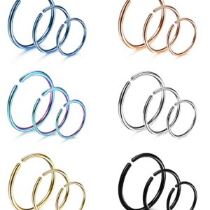 LOYALLOOK 18Pcs 20G 316L Stainless Steel Nose Ring Hoop Cartilage Hoop Septum Piercing 6mm,8mm,10mm