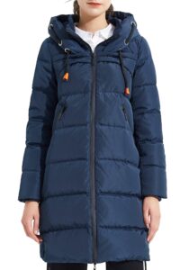 orolay women's thickened winter down coat drawstring hooded puffer jacket navy l