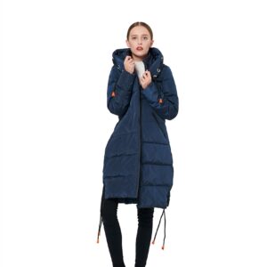 Orolay Women's Thickened Winter Down Coat Drawstring Hooded Puffer Jacket Navy L