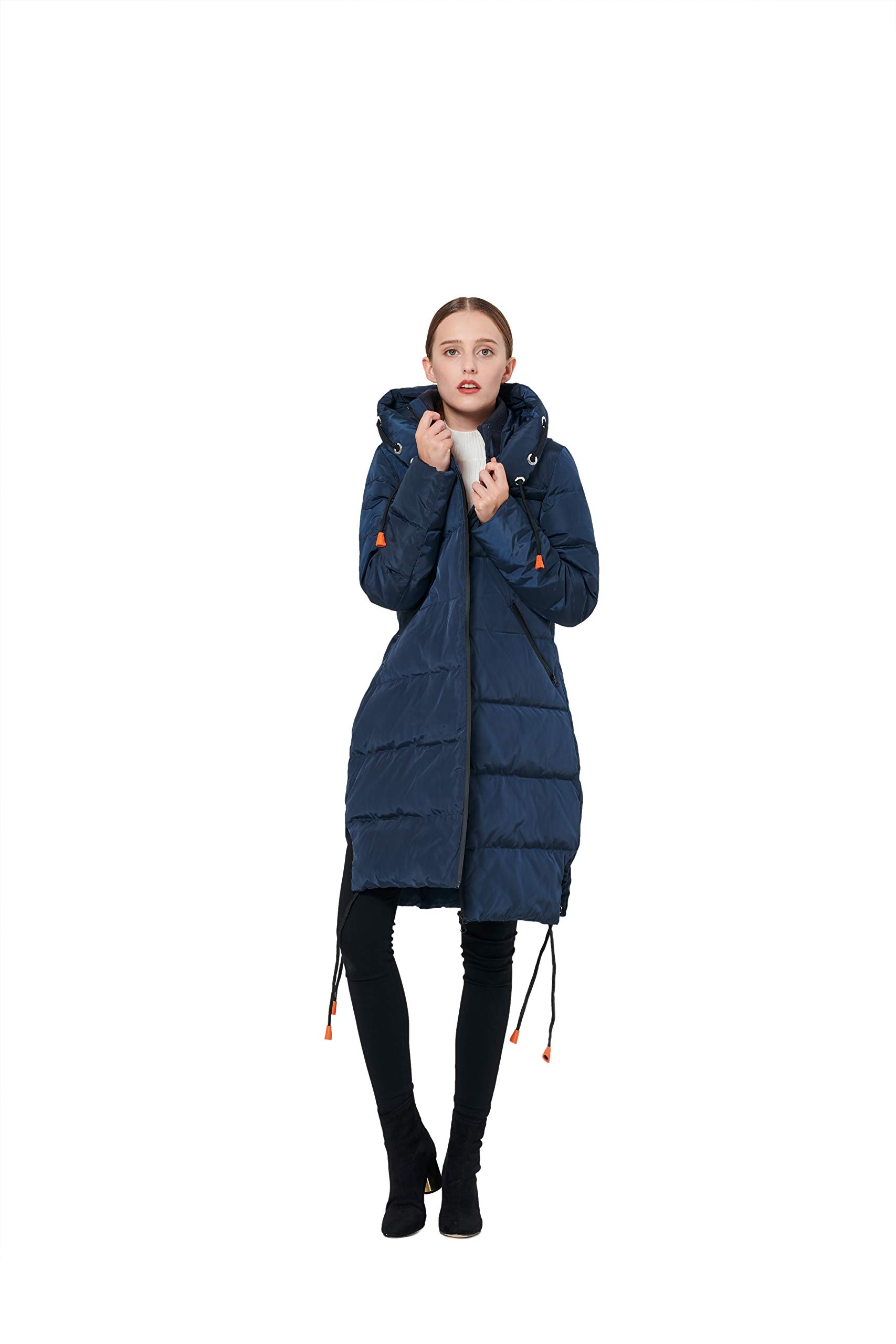 Orolay Women's Thickened Winter Down Coat Drawstring Hooded Puffer Jacket Navy L