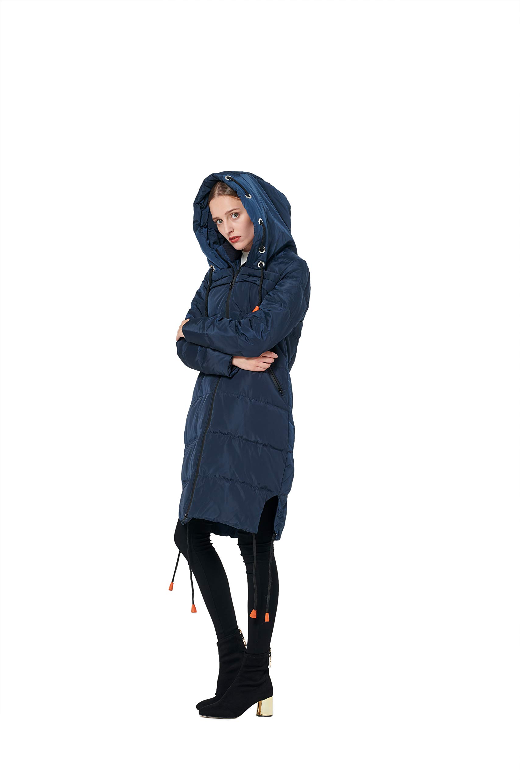 Orolay Women's Thickened Winter Down Coat Drawstring Hooded Puffer Jacket Navy L