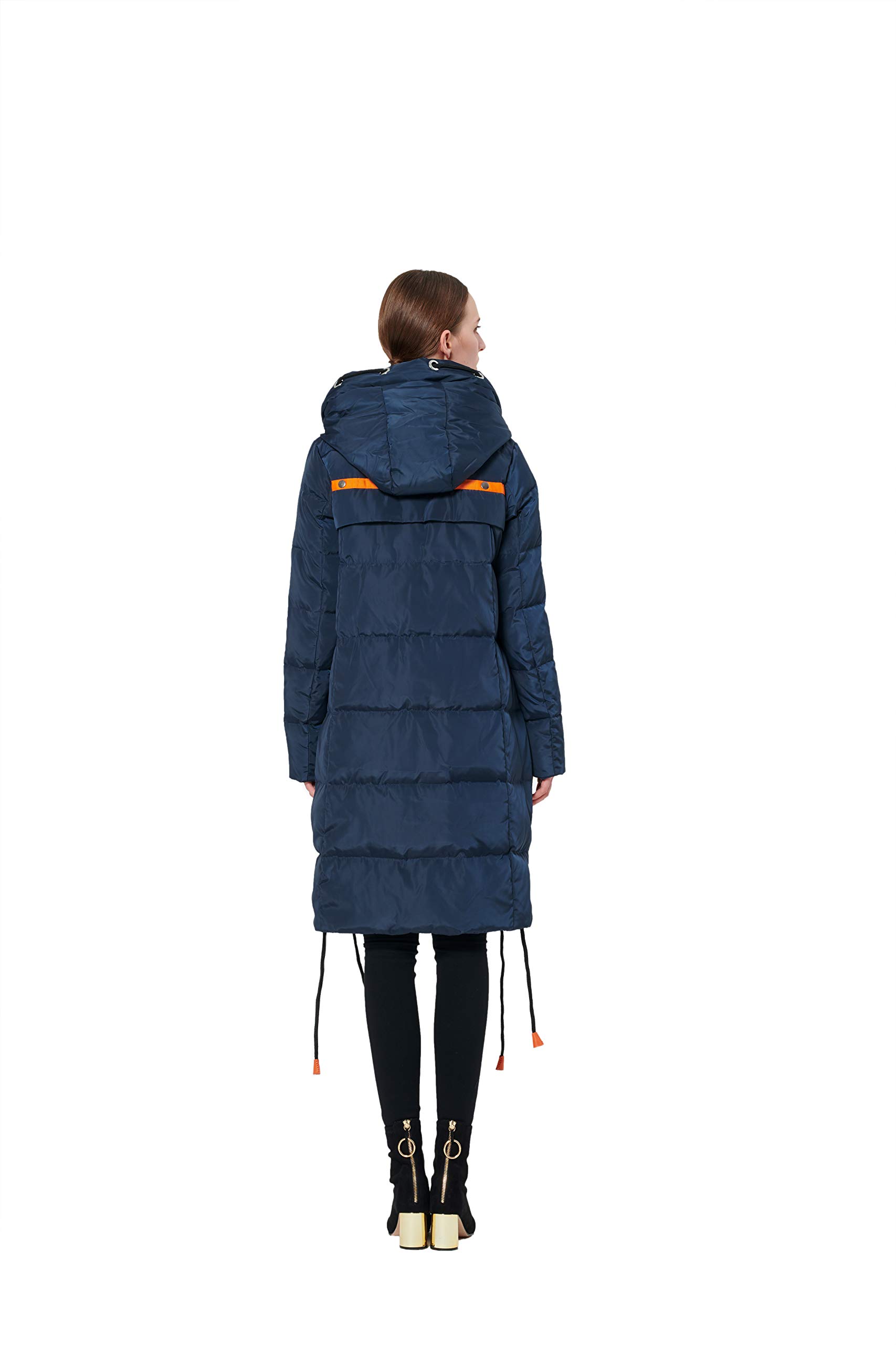 Orolay Women's Thickened Winter Down Coat Drawstring Hooded Puffer Jacket Navy L