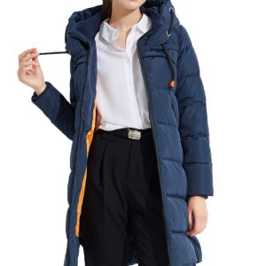 Orolay Women's Thickened Winter Down Coat Drawstring Hooded Puffer Jacket Navy L