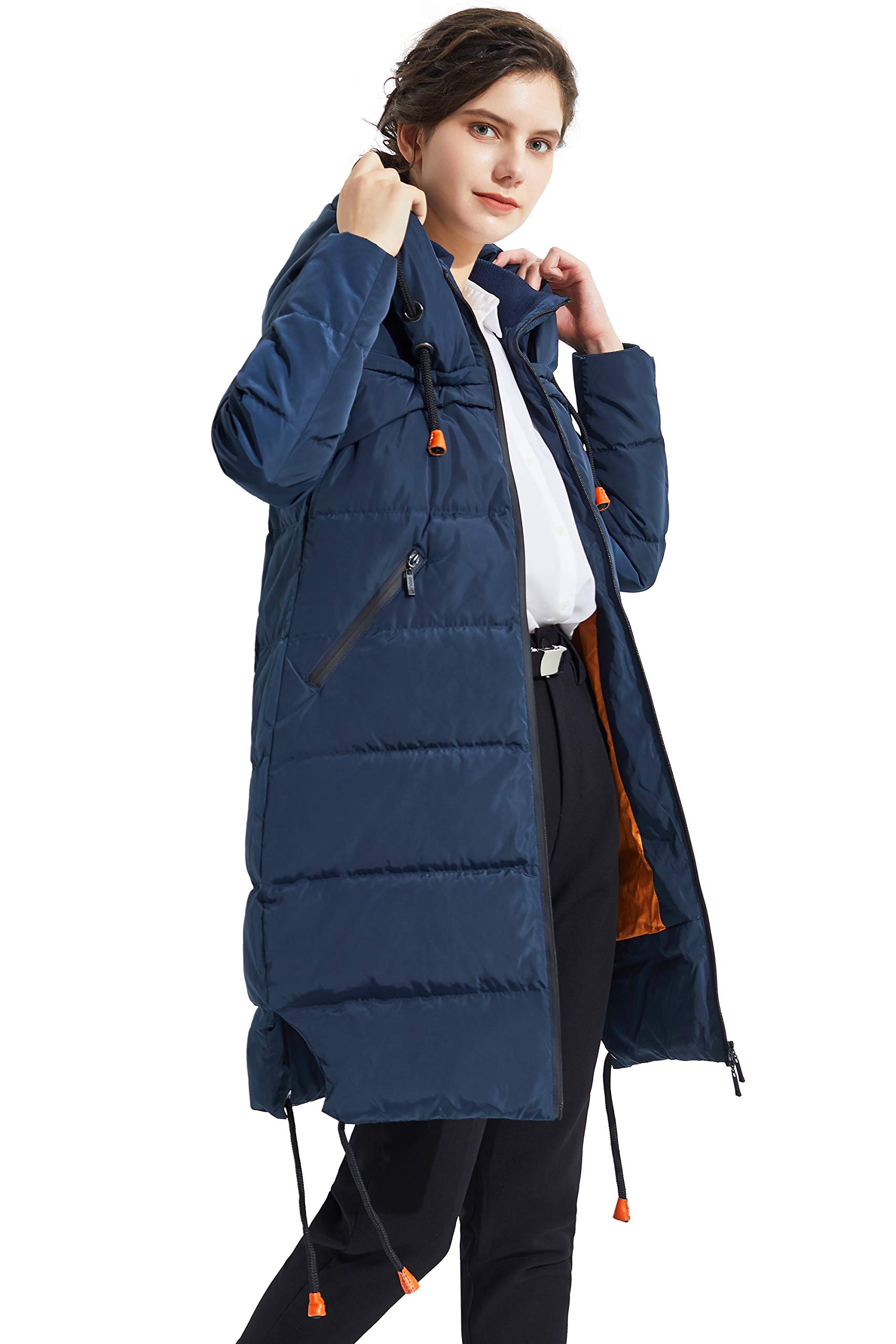 Orolay Women's Thickened Winter Down Coat Drawstring Hooded Puffer Jacket Navy L