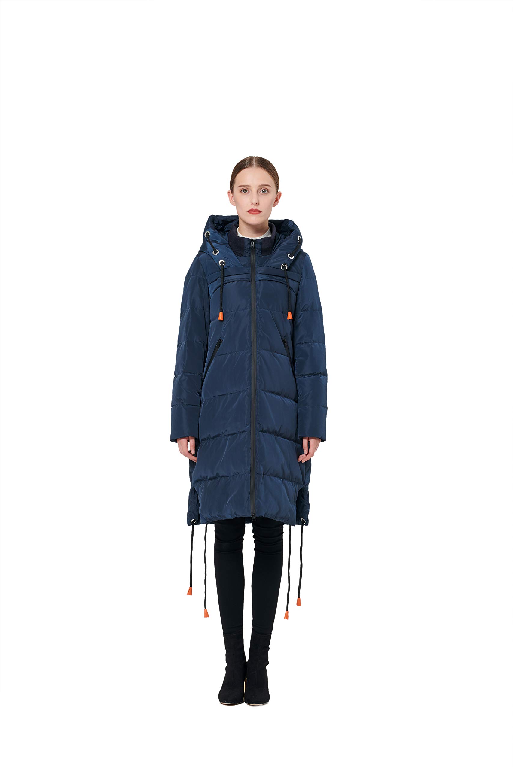 Orolay Women's Thickened Winter Down Coat Drawstring Hooded Puffer Jacket Navy L