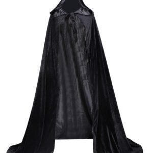 LuckyMjmy Velvet Renaissance Medieval Cloak Cape Lined with Satin (Large, Black)