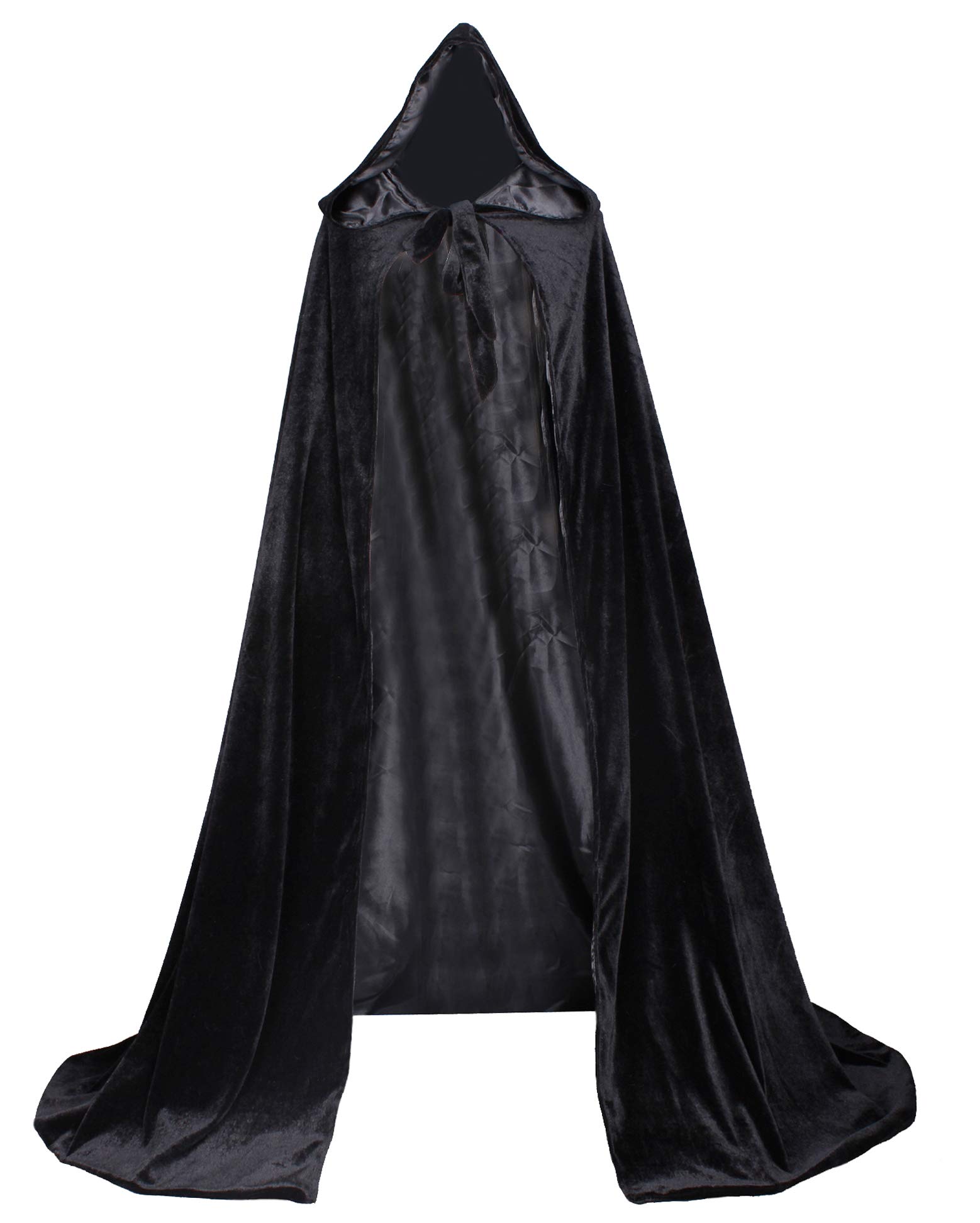 LuckyMjmy Velvet Renaissance Medieval Cloak Cape Lined with Satin (Large, Black)