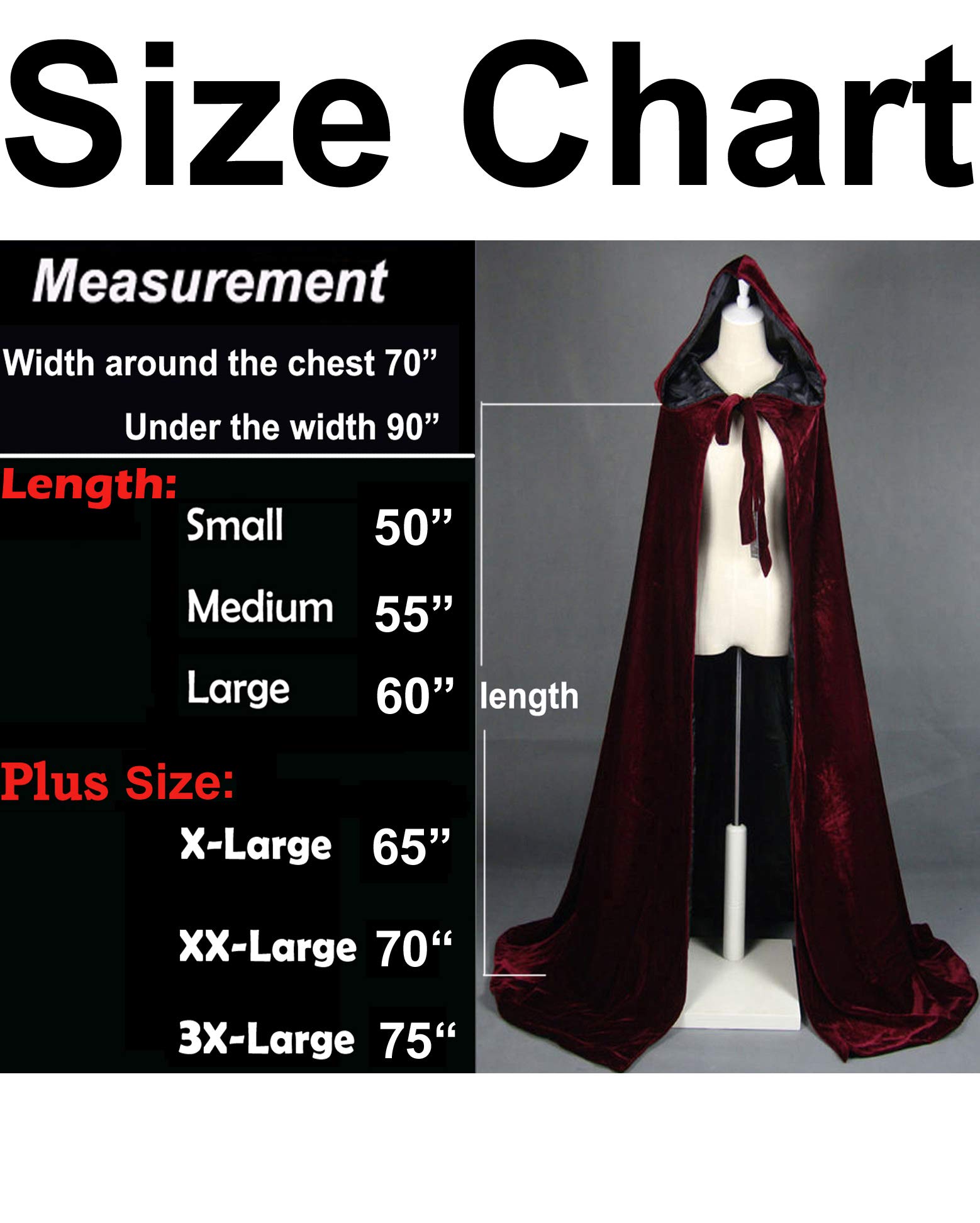 LuckyMjmy Velvet Renaissance Medieval Cloak Cape Lined with Satin (Large, Black)