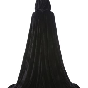 LuckyMjmy Velvet Renaissance Medieval Cloak Cape Lined with Satin (Large, Black)