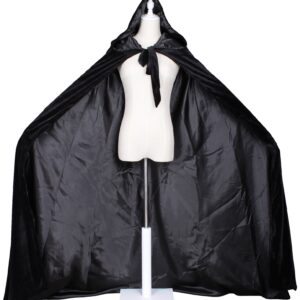 LuckyMjmy Velvet Renaissance Medieval Cloak Cape Lined with Satin (Large, Black)