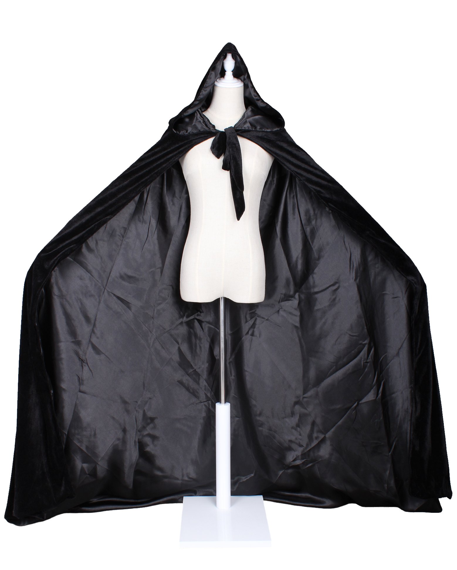 LuckyMjmy Velvet Renaissance Medieval Cloak Cape Lined with Satin (Large, Black)