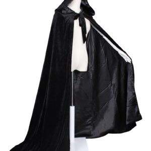 LuckyMjmy Velvet Renaissance Medieval Cloak Cape Lined with Satin (Large, Black)