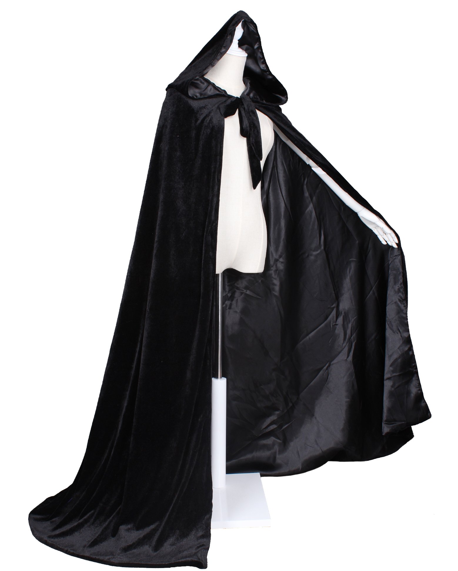 LuckyMjmy Velvet Renaissance Medieval Cloak Cape Lined with Satin (Large, Black)