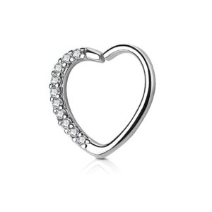 pierced owl 16ga cz crystal lined heart cartilage daith ring (silver tone/clear)