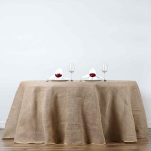 TABLECLOTHSFACTORY Fine Rustic Burlap Tablecloth Round 120" Natural Tone