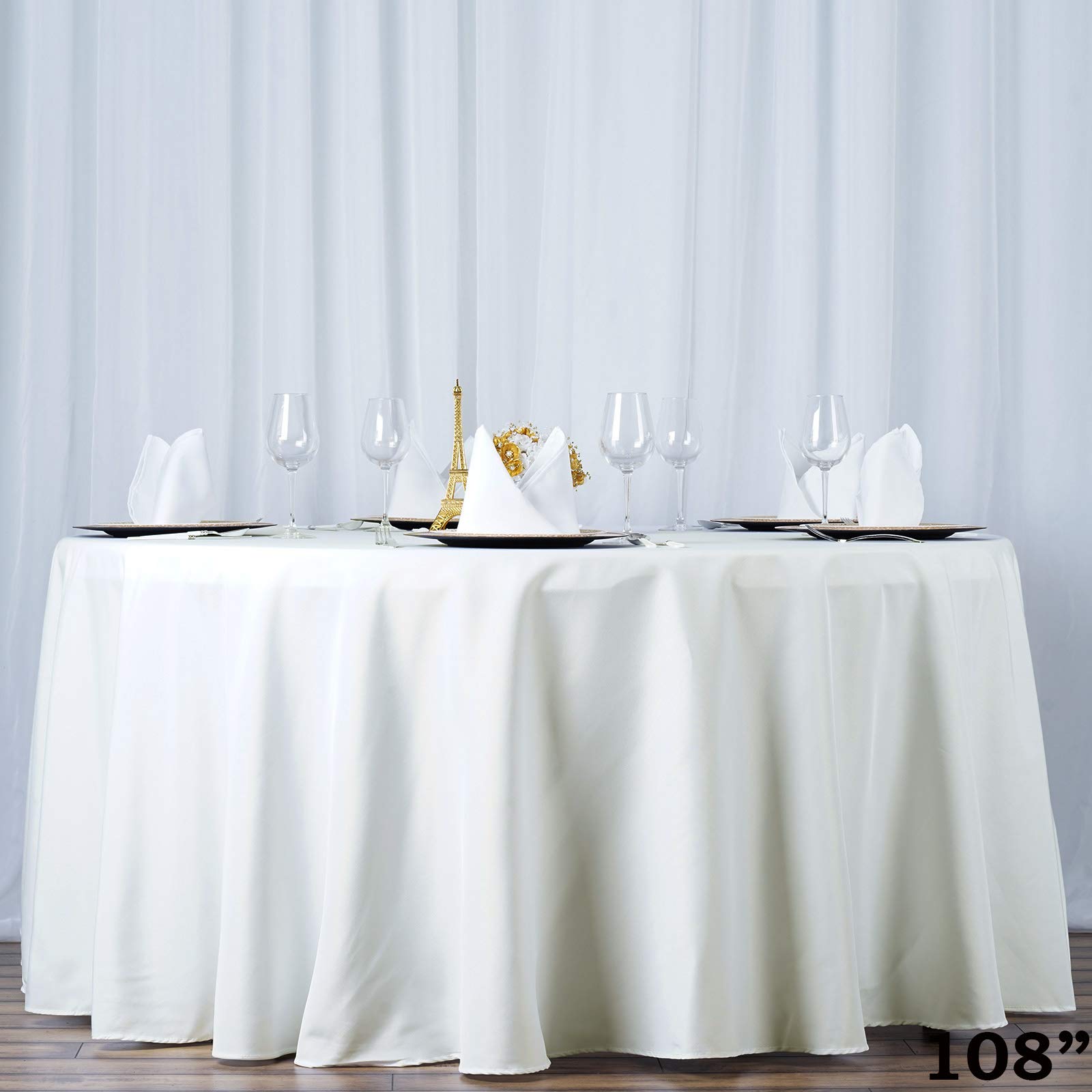 TABLECLOTHSFACTORY Premium Heavy Duty Ivory 108" Round Polyester Tablecloth -Wrinkle Resistant