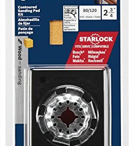 BOSCH OSL234SPCK 5-Piece Set 2-3/4 In. Starlock Oscillating Multi Tool Wood 80 & 120 Grit Hook-and-Loop Contoured Sanding Pad Assorted Kit for Multipurpose Sanding Applications in Plywood, Hardwoods