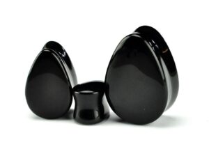 mystic metals body jewelry black onyx stone teardrop plugs - sold as a pair (7/16" (11mm))