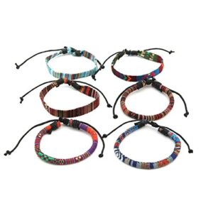 HZMAN Mix 6 Wrap Bracelets Men Women, Hemp Cords Ethnic Tribal Bracelets Wristbands (Mix 6 Wrap)