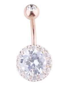 qtalkie cz teardrop crystal ring body piercing jewelry steel body dangle ball barbell bar belly bellow button navel ring (rose gold)