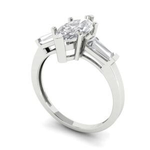 2.0 Ct Brilliant Marquise Cut Clear Simulated Diamond 14K White Gold Three Stone Engagement Promise Bridal Ring Size 7