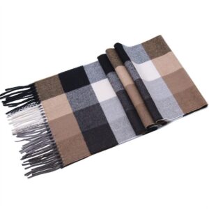 lucky leaf women men winter cozy wool warm tartan checked plaid wrap scarf (black coffee plaid)