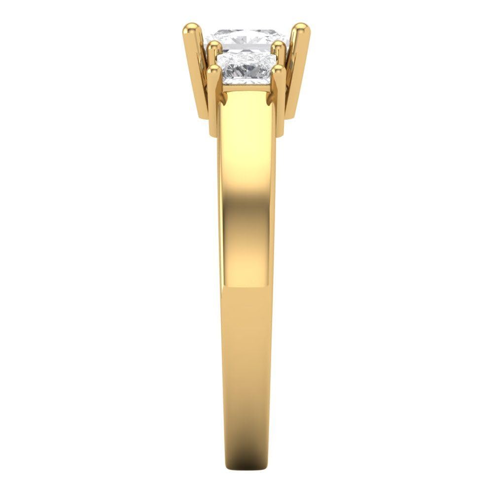 1.11 Ct Brilliant Princess Cut Clear Simulated Diamond 14K Yellow Gold Three Stone Engagement Promise Bridal Ring Size 3.5