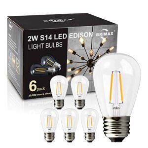 brimax 6 pack 2w led light bulbs,equivalent to 11w/20w/25w, plastic led filament bulb,2700k warm white,e26 medium base, s14 edison light bulbs for 6/12/18-light sputnik chandelier bulbs