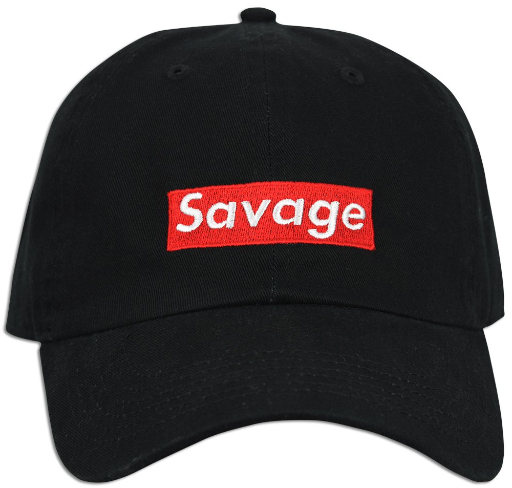 JLGUSA Savage Embroidered Dad Cap Hat Adjustable Polo Style Unconstructed (Black)