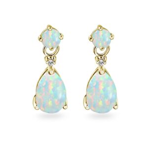 Yellow Gold Flashed Sterling Silver Synthetic White Opal Teardrop Dangle Earrings