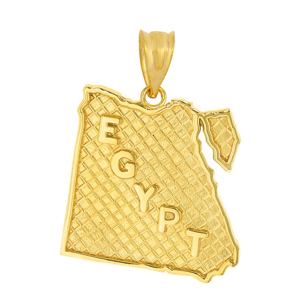 Solid 14k Yellow Gold Egypt Map Shape Charm Pendant