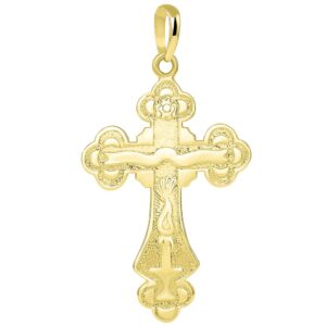 Jewelry America 14k Two Tone Gold Botonnee St. Olga Orthodox Cross IC XC NIKA Crucifix Pendant Necklace, 18"