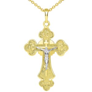 jewelry america 14k two tone gold botonnee st. olga orthodox cross ic xc nika crucifix pendant necklace, 18"