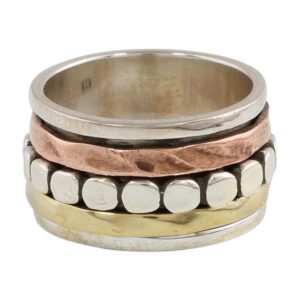 novica artisan handmade sterling silver meditation spinner ring copper brass from india no stone floral [band width 11 mm w] ' paved road'