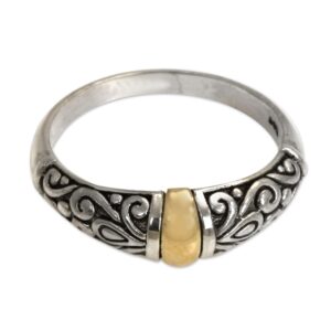 novica artisan handmade gold accent cocktail ring sterling silver no stone band indonesia balinese traditional [band width 3 mm w] ' balinese twilight'