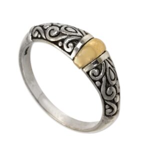 NOVICA Artisan Handmade Gold Accent Cocktail Ring Sterling Silver No Stone Band Indonesia Balinese Traditional [band Width 3 mm W] ' Balinese Twilight'