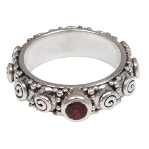 novica artisan handmade garnet singlestone ring sterling silver from indonesia red birthstone [crownbezel 0.2 in h x 0.2 in diam. band width 6 mm w] ' swirls of joy in red'