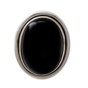 NOVICA Artisan Handmade Onyx Cocktail Ring Fair Trade Sterling Silver Black Single Stone India Modern Birthstone [crownbezel 1 in L x 0.8 in W x 0.2 in H Band Width 3 mm W] ' Universe'