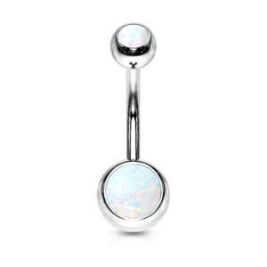 pierced owl 14ga 316l stainless steel double synthetic opal belly button ring (white)