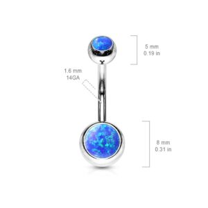 Pierced Owl 14GA 316L Stainless Steel Double Synthetic Opal Belly Button Ring (White)